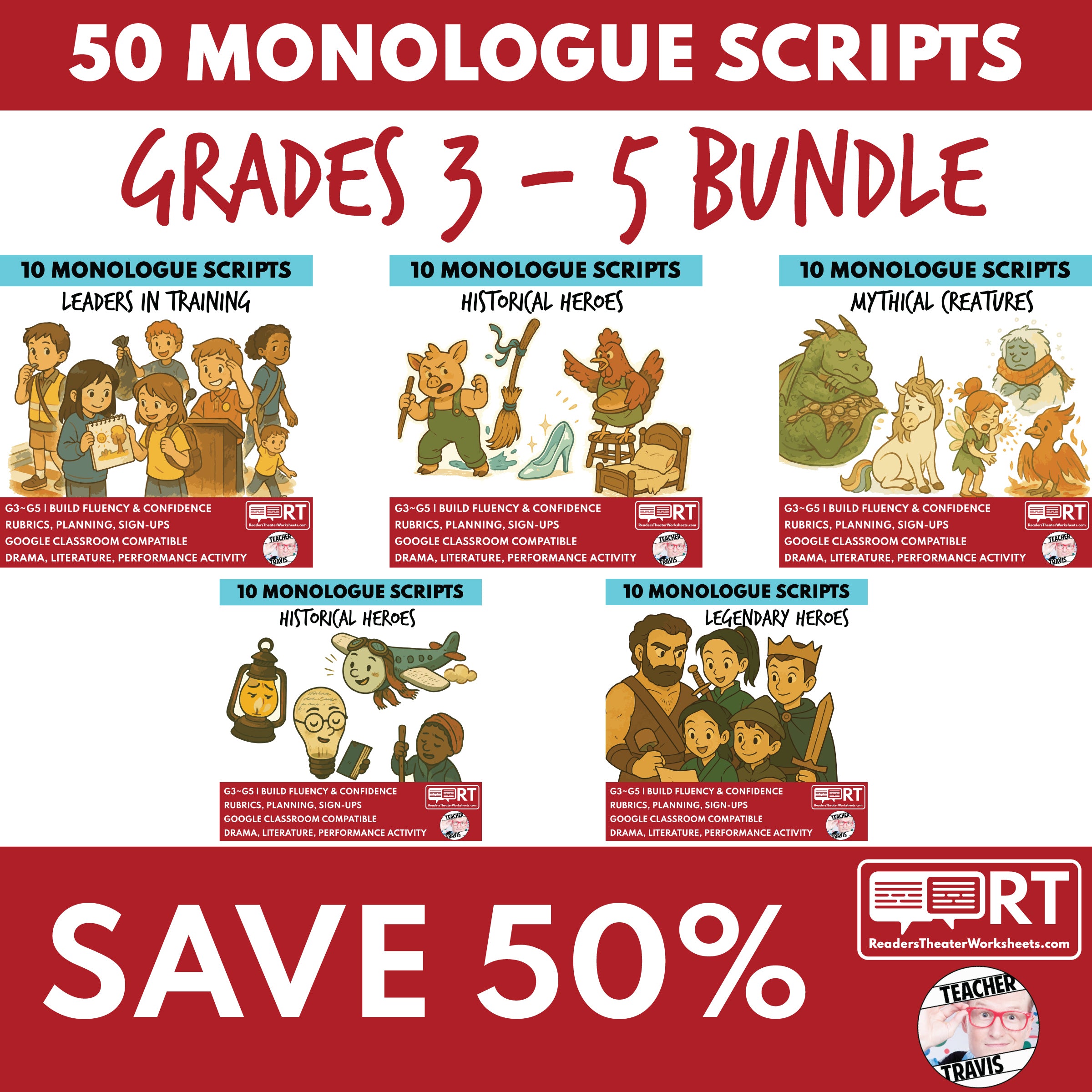 50 Bundled Monologue Scripts for Grades 3 to 5 | SAVE 50% – Reader's ...