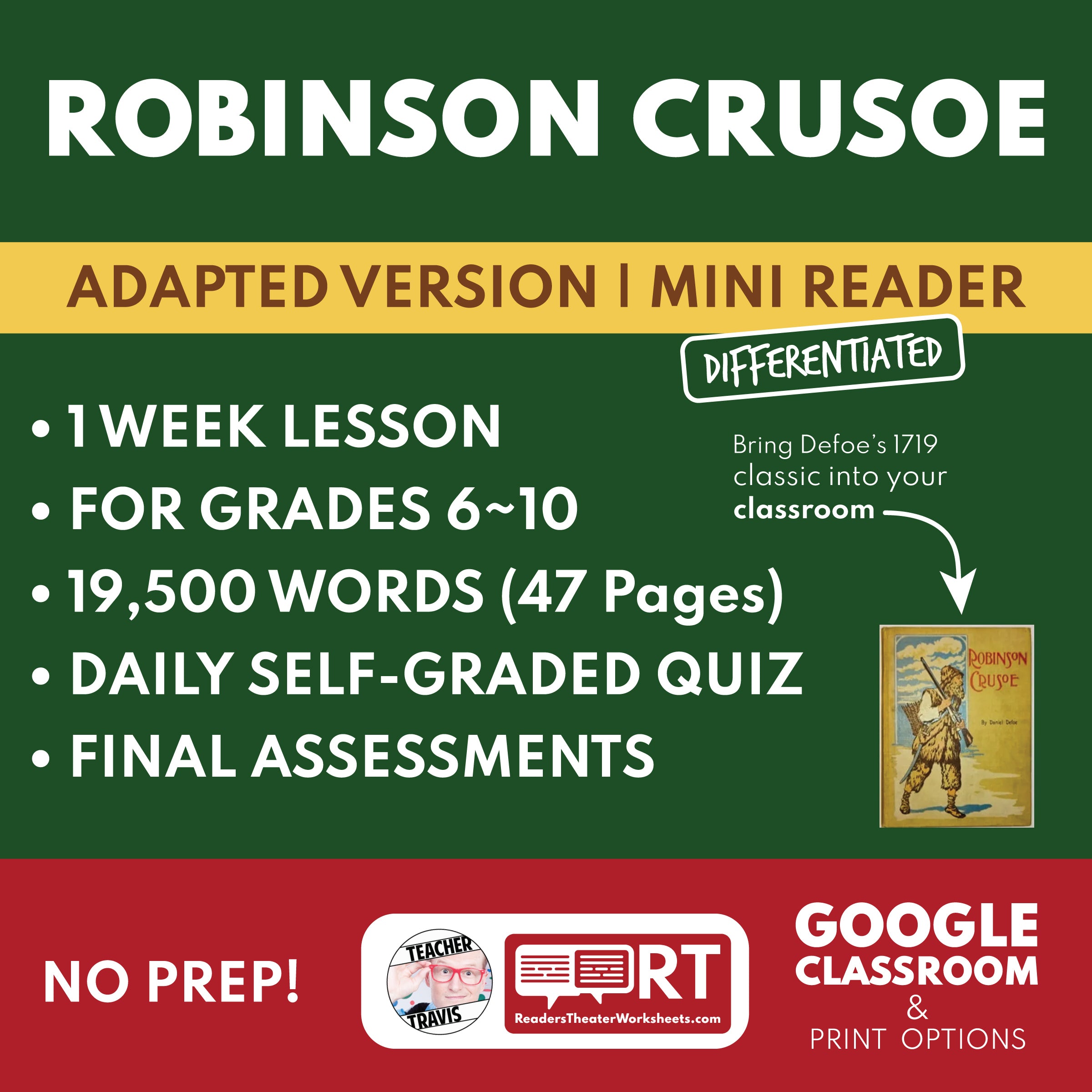 Robinson Crusoe | Full Week Lesson | Adapted Version | Defoe | No Prep ...