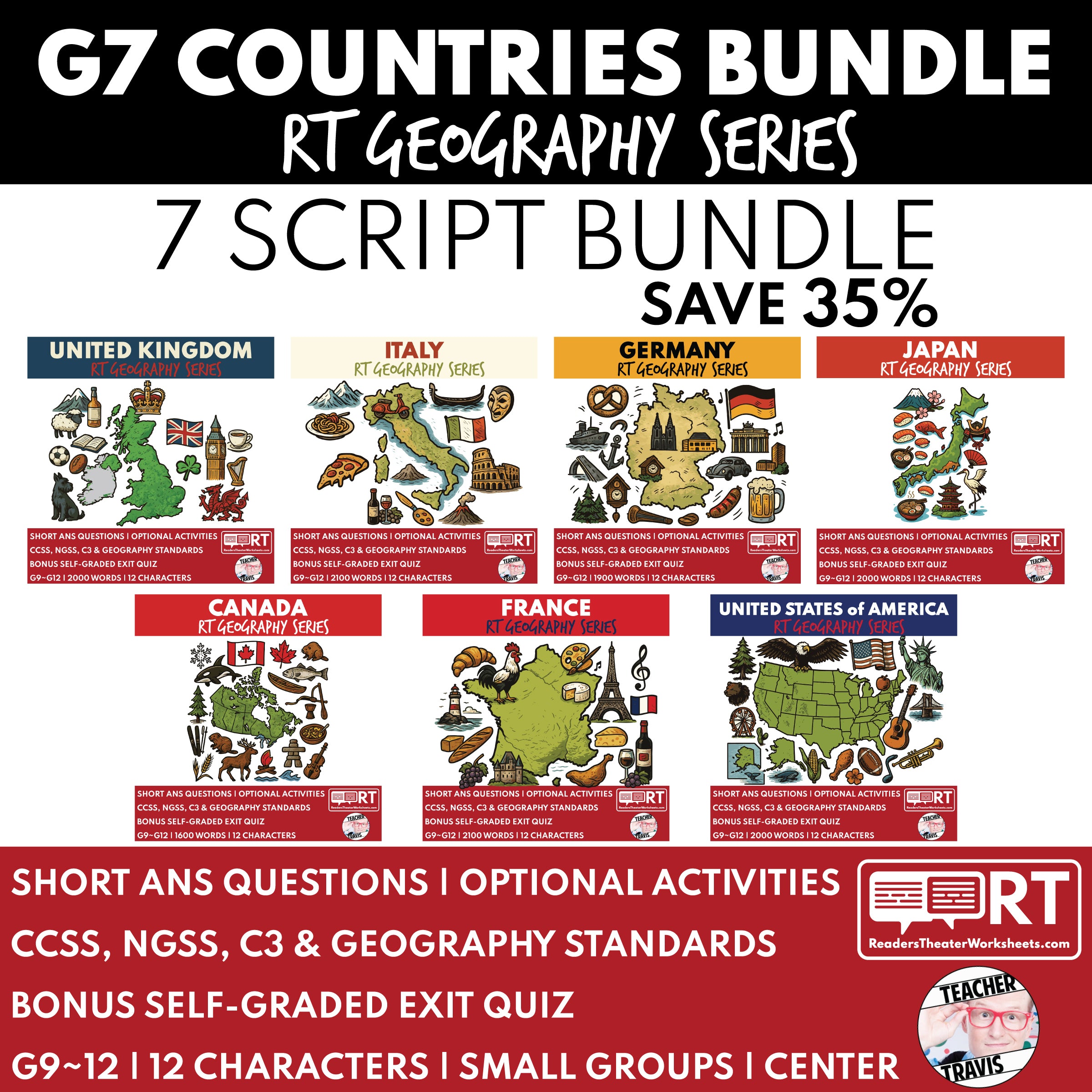 G7 Geography Readers Theater Bundle – 7 Country Scripts for Grades 9-1 ...