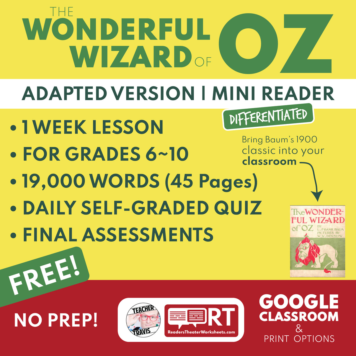 Free The Wonderful Wizard of Oz Full-Week Lesson | Original + Adapted ...