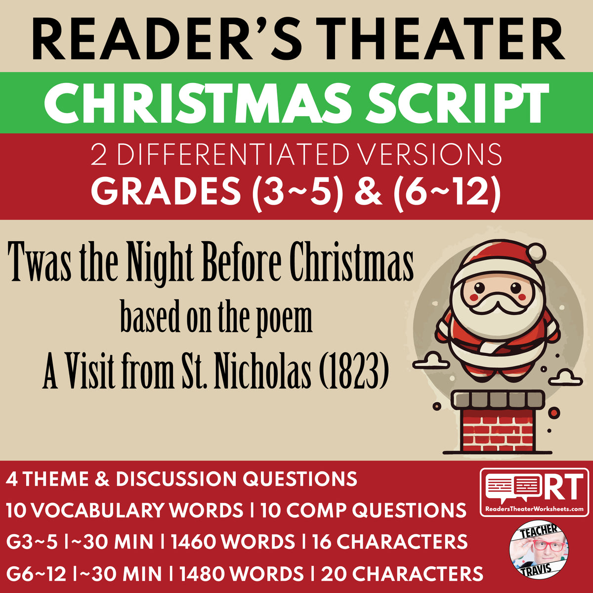 Twas the Night Before Christmas Reader's Theater Script for Grades 4-8 ...