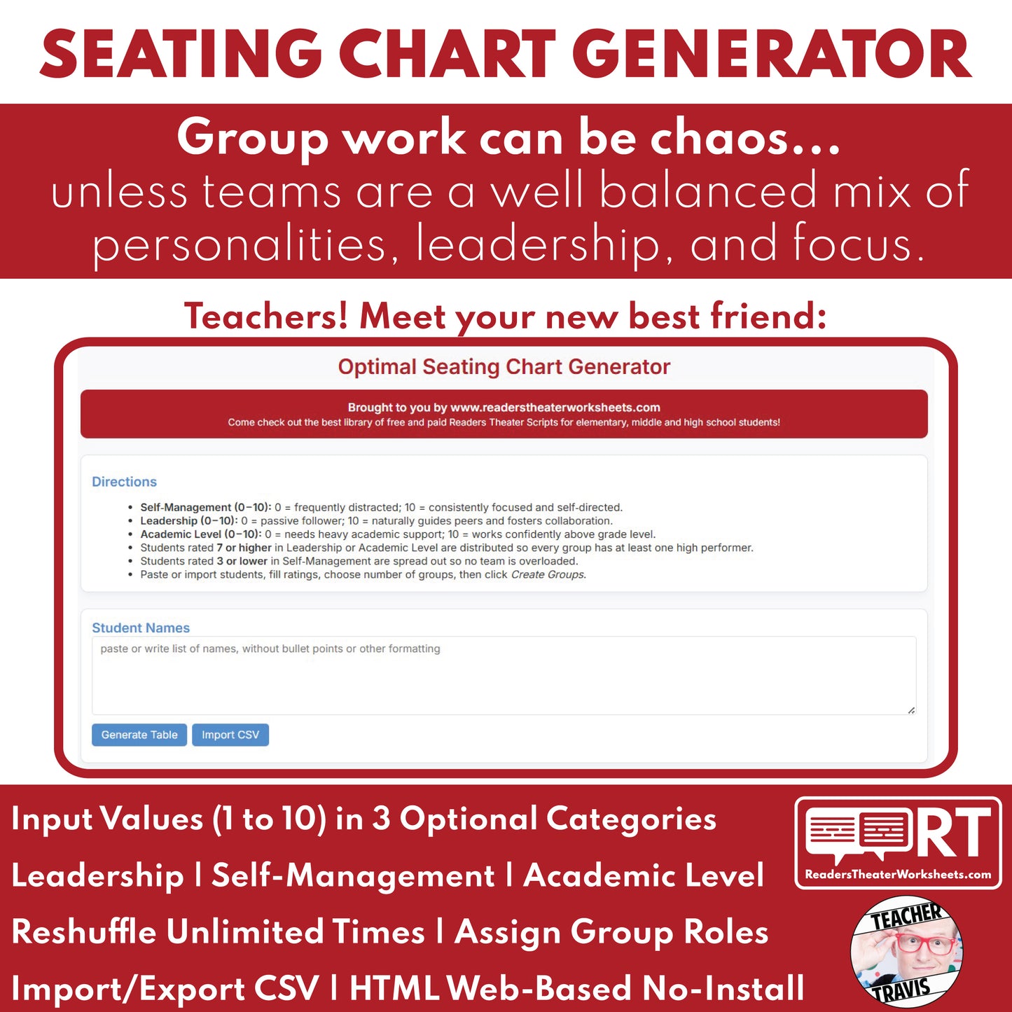 Optimal Seating Chart Generator for Teachers – Reader's Theater Worksheets