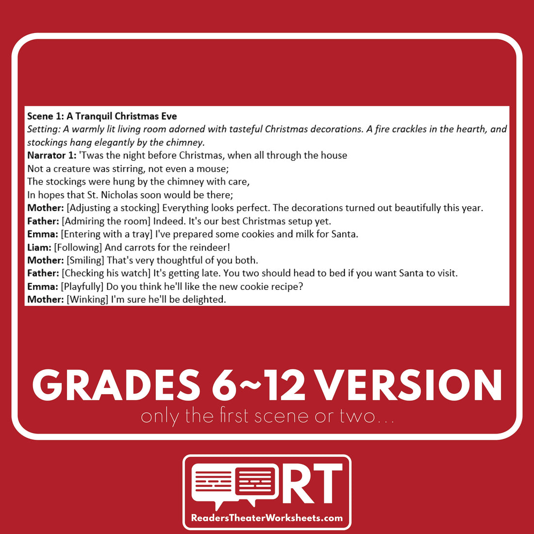 Twas the Night Before Christmas Reader's Theater Script for Grades 4-8 ...