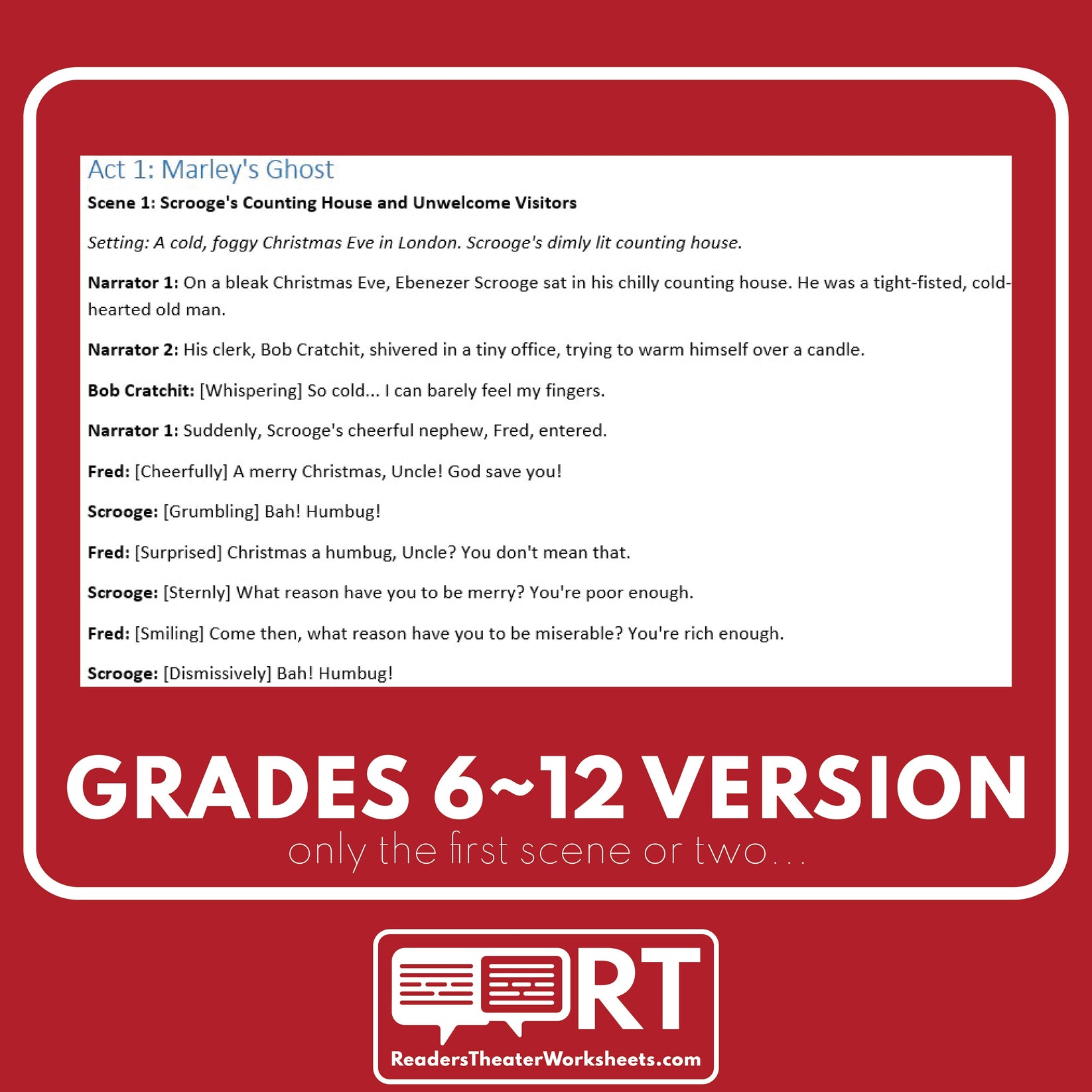 A Christmas Carol Reader's Theater Script for Grades 3-12 | Charles ...
