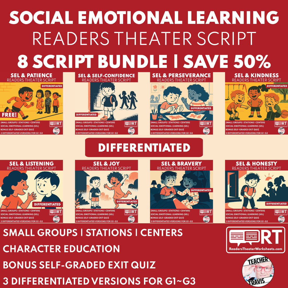 SEL Differentiated Readers Theater Script Bundle - Character Education ...