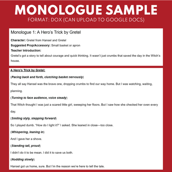 10 FREE Short Fairy Tale Monologue Scripts for Grades 1 to 3 | No Prep ...