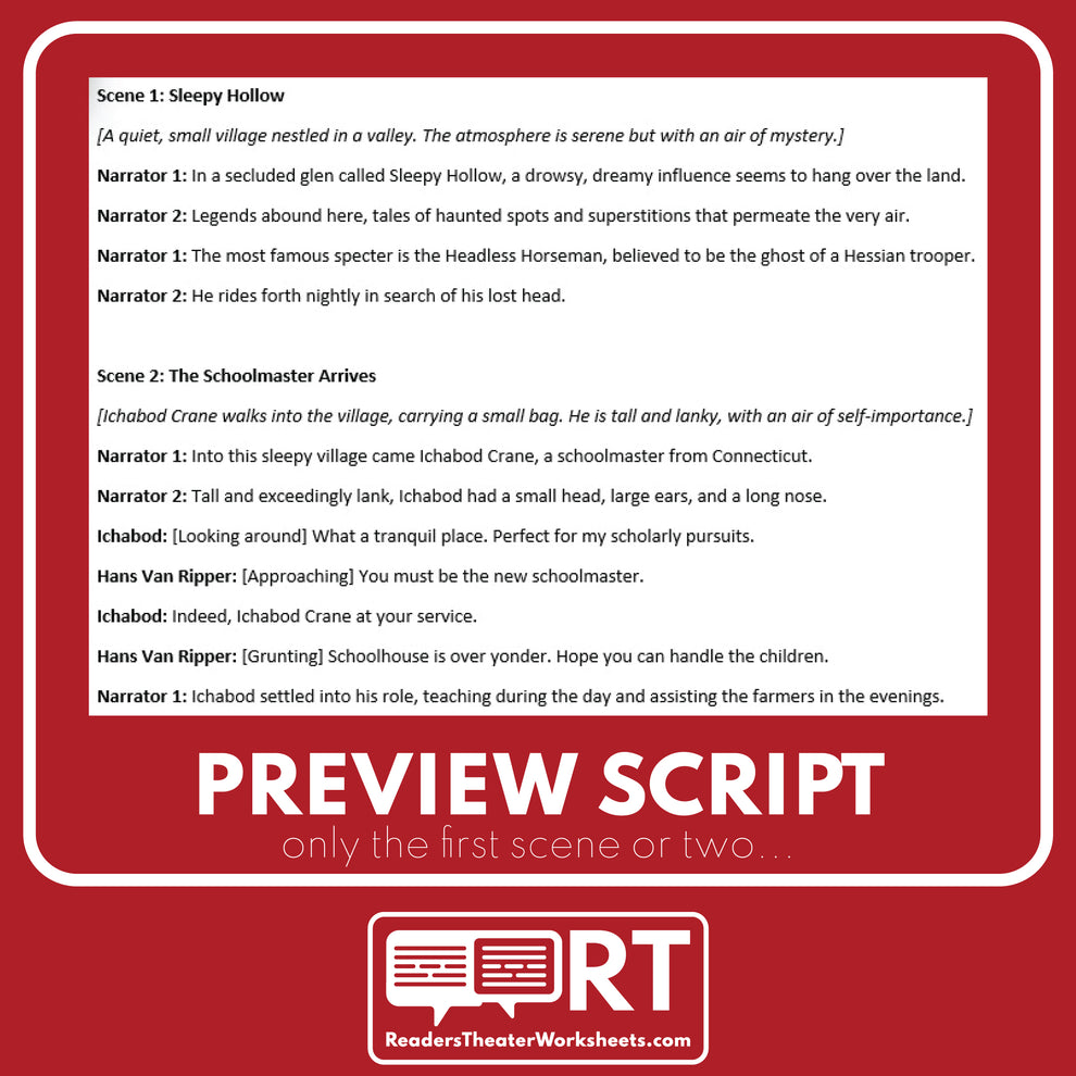 The Legend of Sleepy Hollow Reader's Theater Script for Grades 6-12 ...