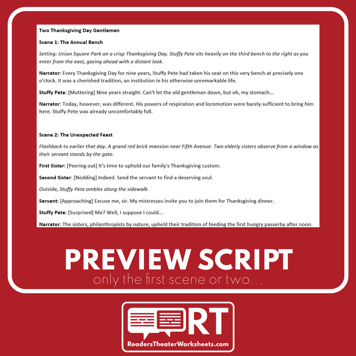 Two Thanksgiving Day Gentlemen by O. Henry | Reader's Theater Script ...