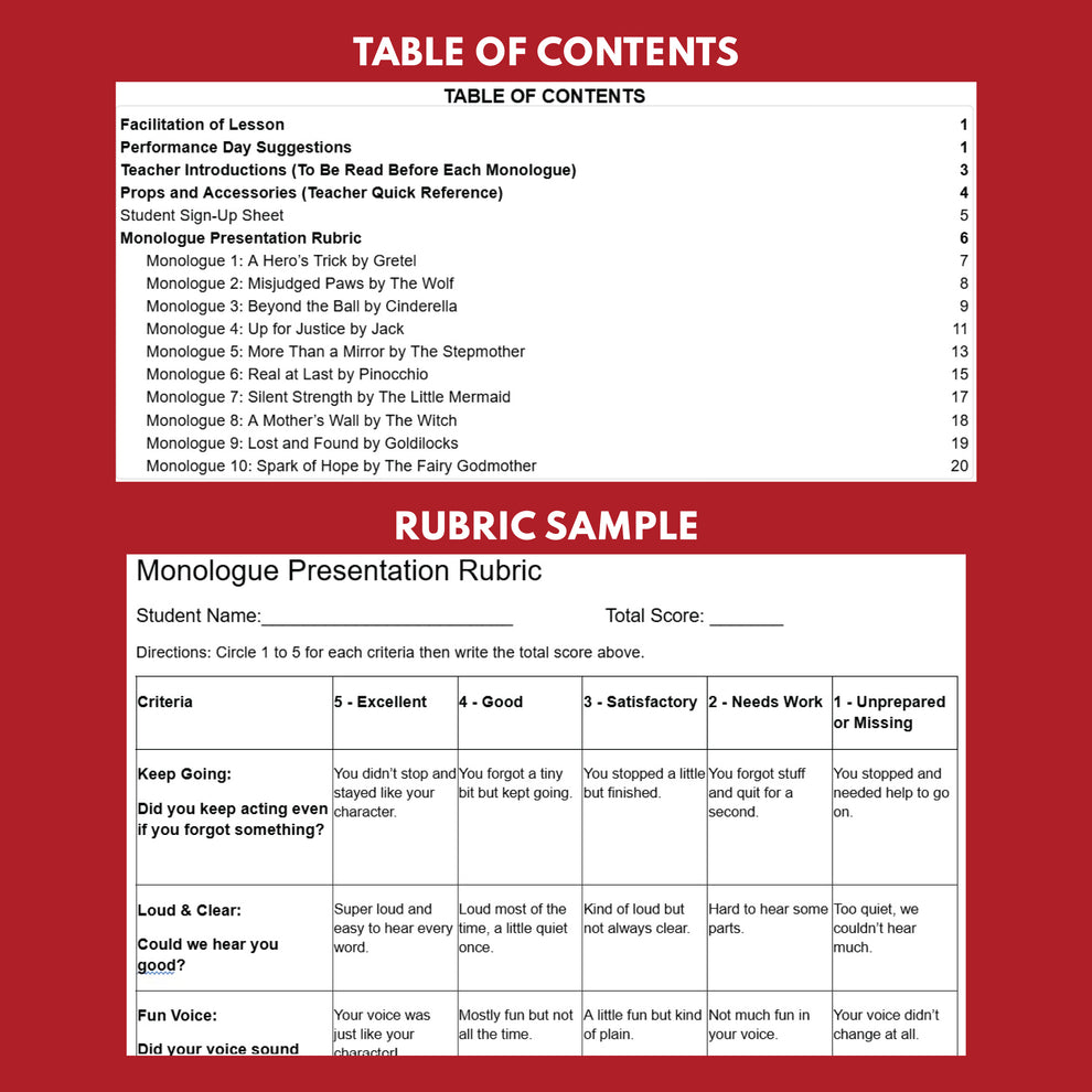 10 FREE Short Fairy Tale Monologue Scripts for Grades 1 to 3 | No Prep – Reader's Theater Worksheets