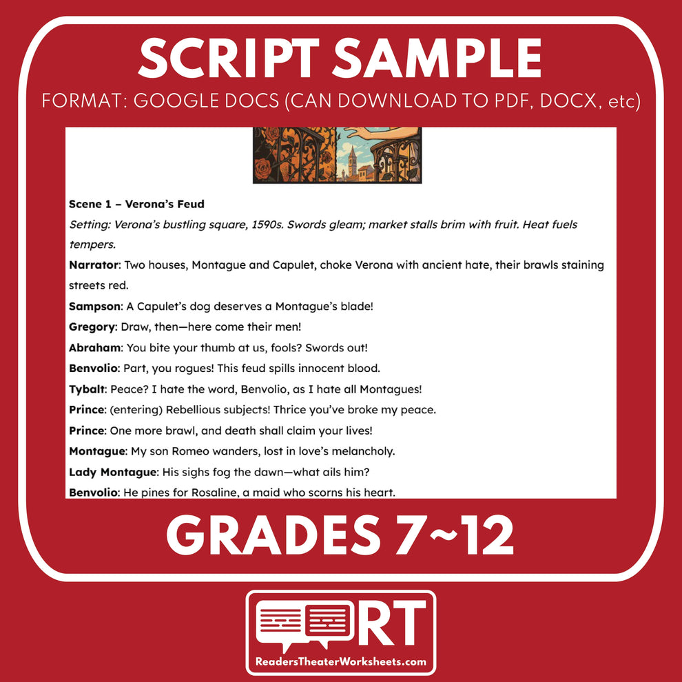Romeo and Juliet Readers Theater Script | Free Shakespeare Activity fo ...