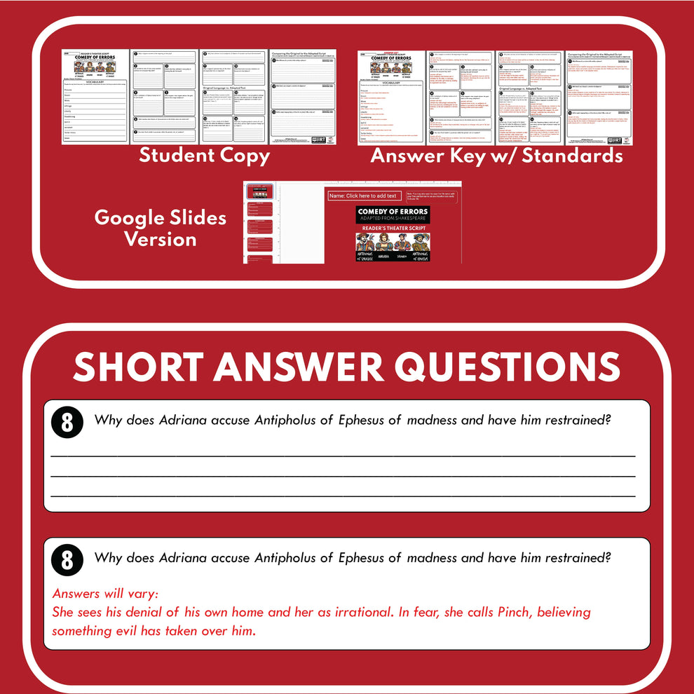 Comedy of Errors Adapted Readers Theater Script | Shakespeare Play ...