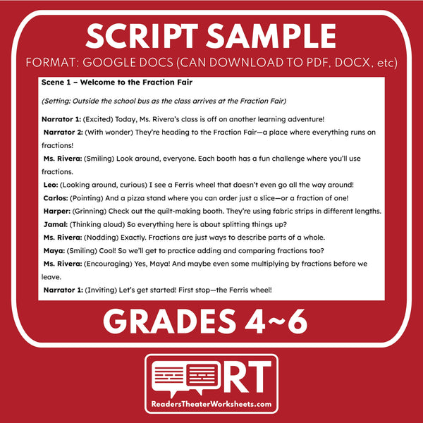 Free Fractions Fair Math Readers Theater for Grades 4-6 | Fraction Act ...