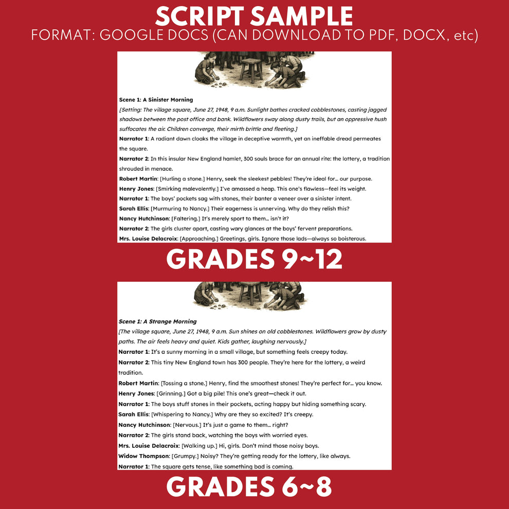 The Lottery Differentiated Readers Theater Script for Grades 6 to 12 ...