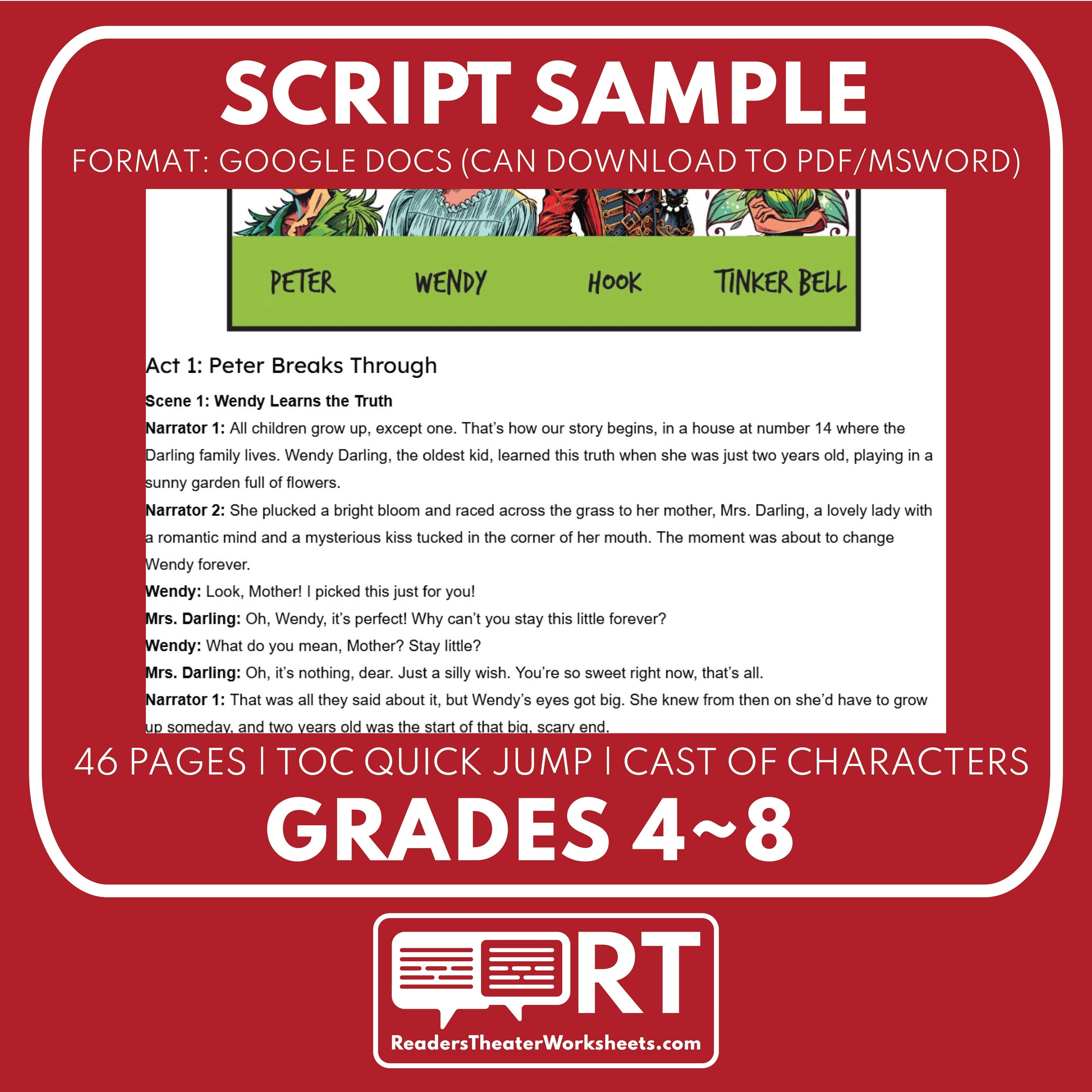 Free Peter Pan Adapted Readers Theater Script for Grades 3-8 | J.M. Ba ...