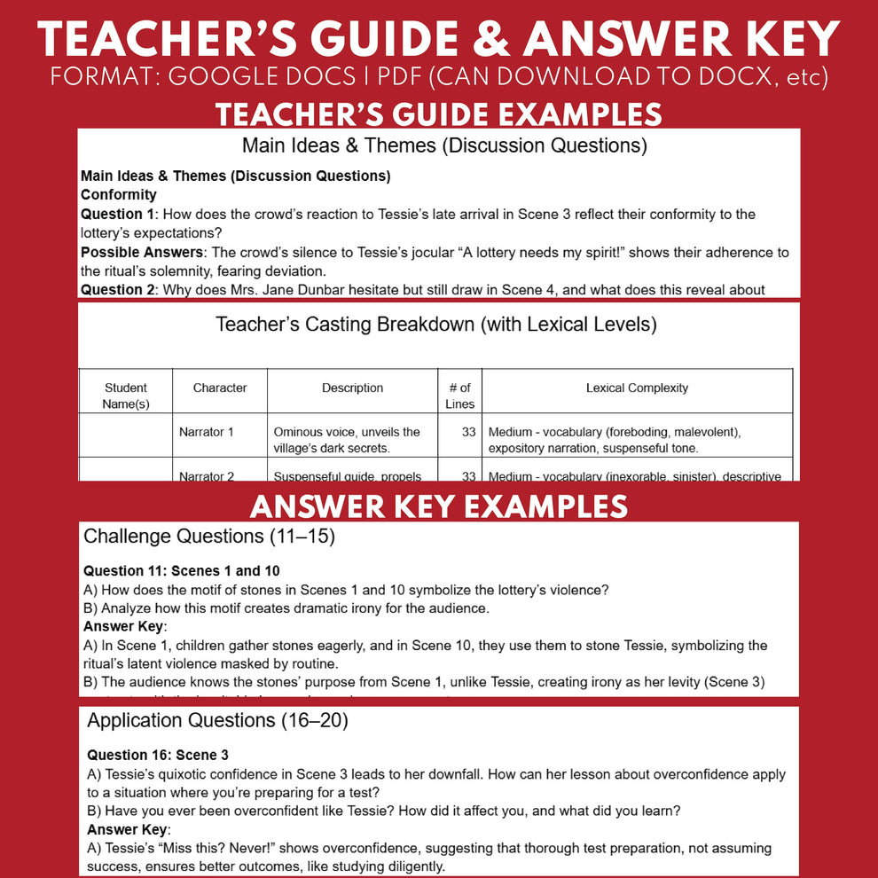 The Lottery Differentiated Readers Theater Script for Grades 6 to 12 ...