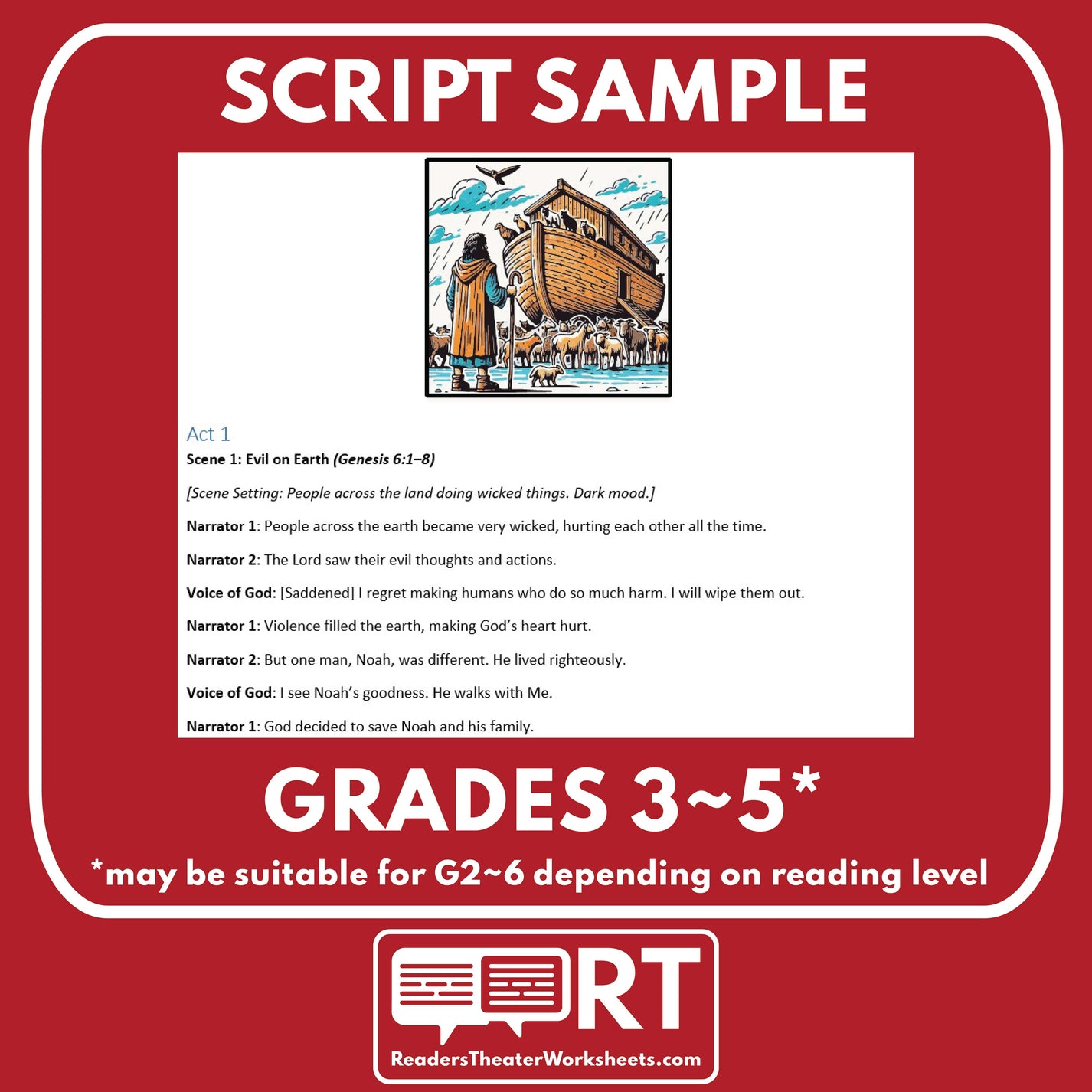 Noah's Ark Reader's Theater Script for Grades 3-8 | Bible Story ...