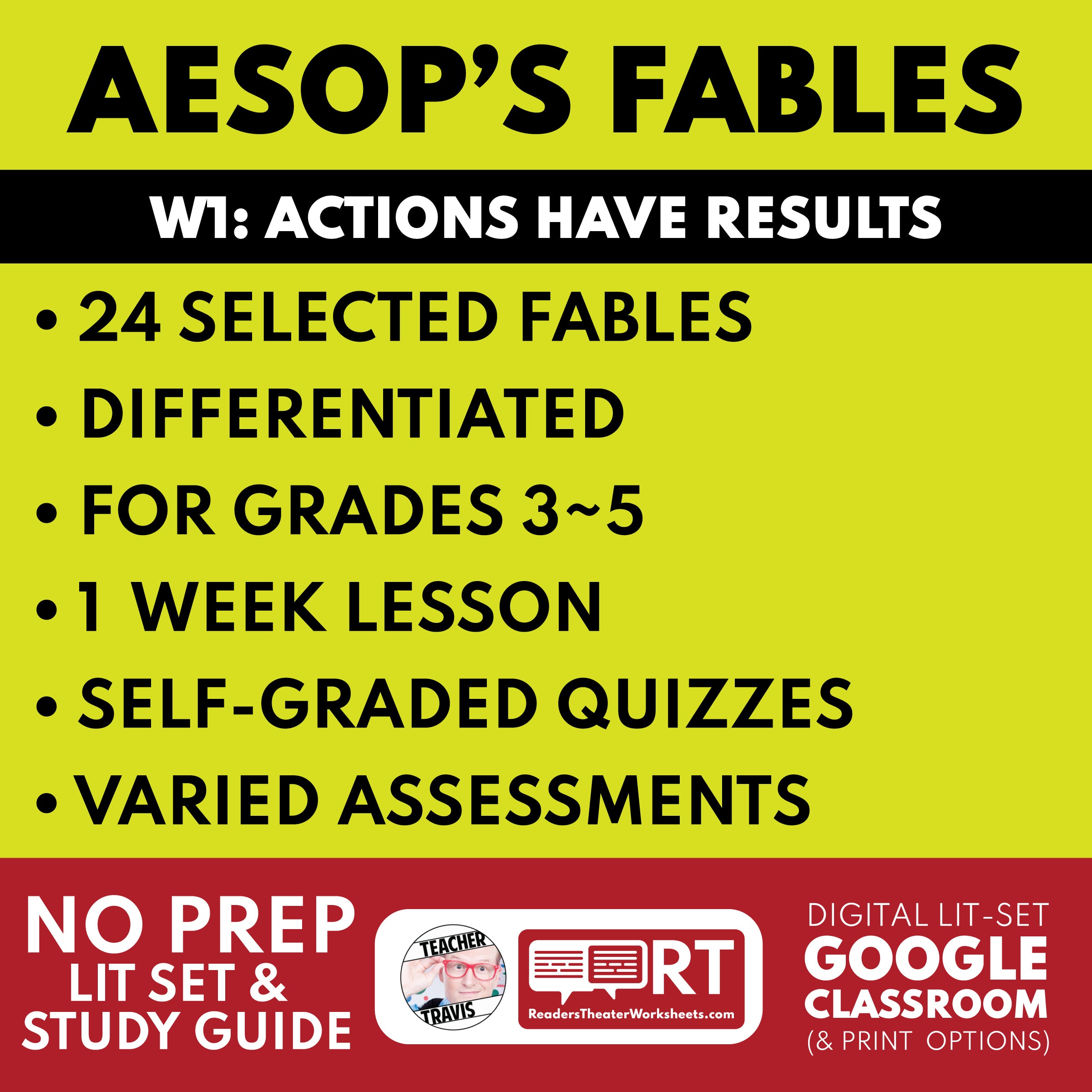 Aesop's Fables Differentiated Study Guide for Grades 3 to 5 | W1 ...