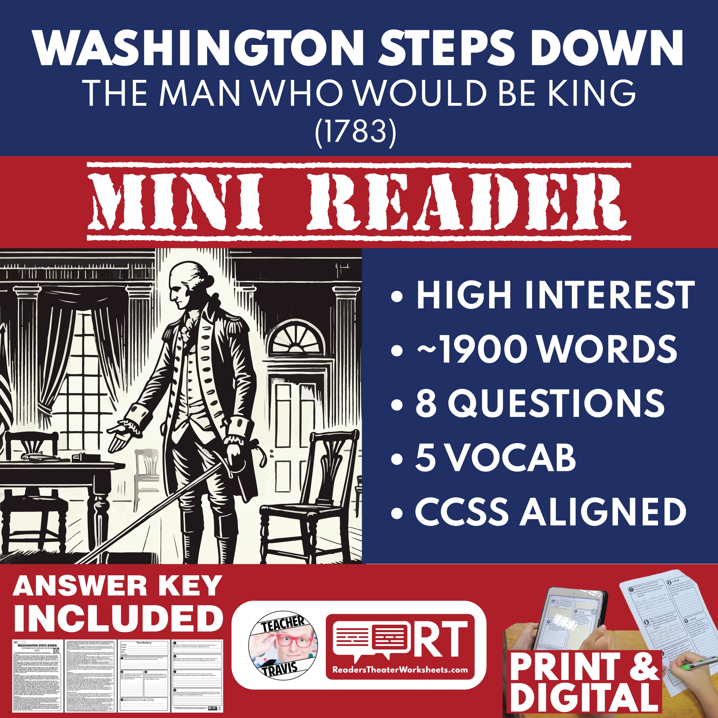 Washington Steps Down U.S. History Mini Reader Lesson for Grade 5-8 ...