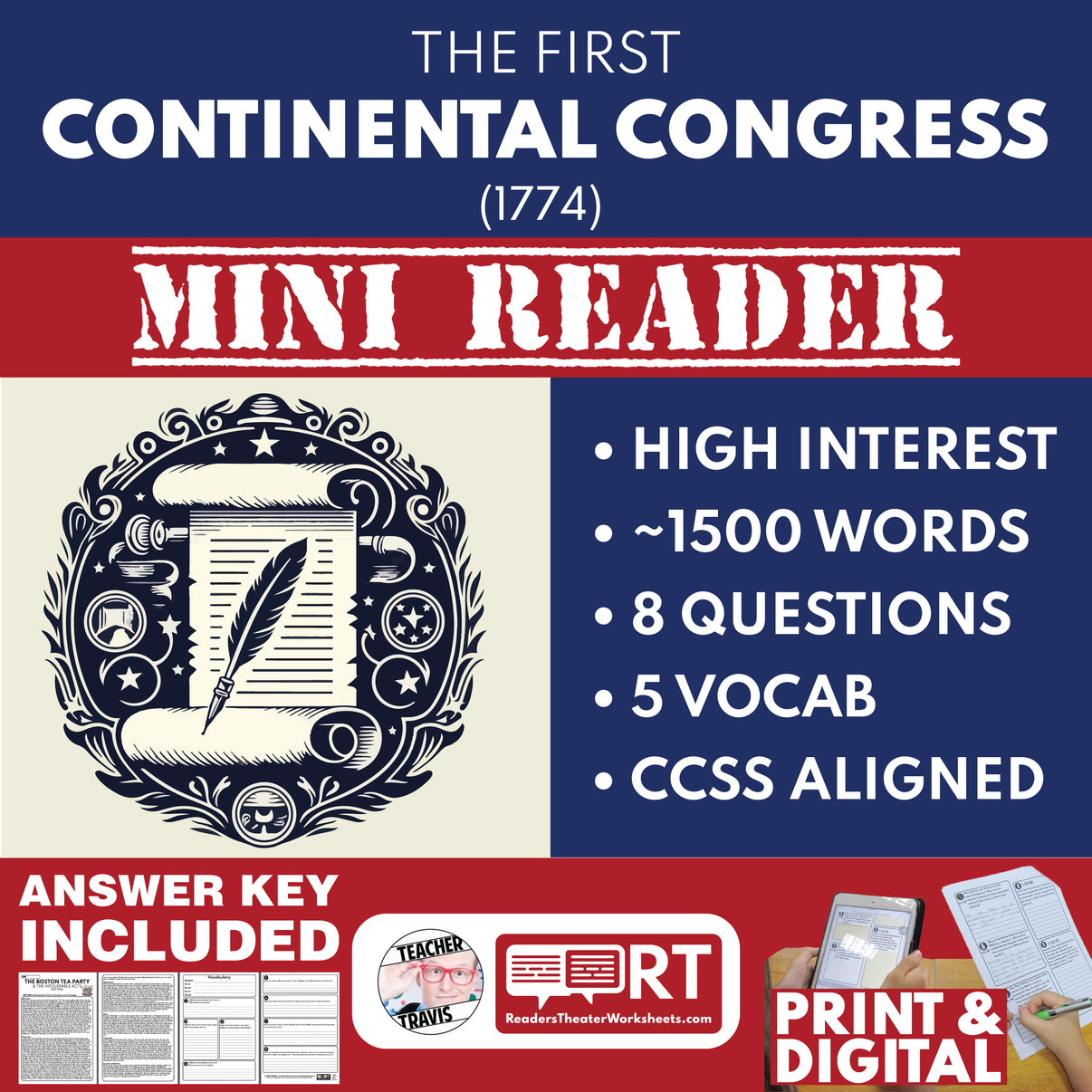 The First Continental Congress U.S. History Mini Reader Lesson for Gra ...